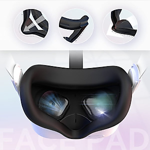 CNBEYOUNG VR Face Cover Compatible with Quest 2, Sweatproof Silicone Face Pad Mask & Face Cushion for Quest 2 VR Headset-Black