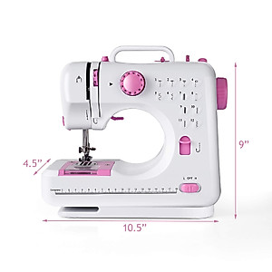 COSTWAY Electric Multifunctional Sewing Machine, 12 Stitches Portable Sewing Machine with Light Free Arm Battery, DC Adapter, Adjustable Sewing Speed (Pink+White)