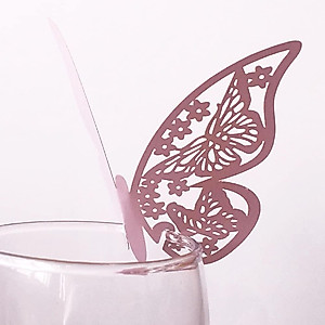 GSHLLO 50 Pcs Paper Butterfly Table Place Name Cards 3D Butterfly Wall Stickers Decor Wine Glass Cup Decorations for Wedding Birthday Party Pink