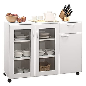 Kings Brand Furniture Buffet Server Sideboard Kitchen Storage Cabinet, White, 45.5" W x 15" D x 33" H