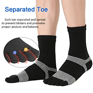 HABITER Mens Crew Toe Socks Cotton Five Finger Sock Running Athletic 5 Toe Shoes Socks 4 Pairs(D3)