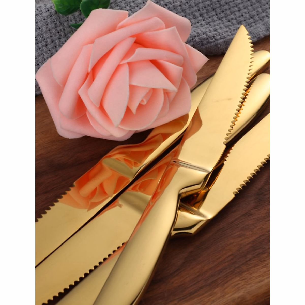 Steak Knife Set, 4-Piece Serrated Steak Cutlery Steak Knife, Gold Stainless Steel Steak Cutlery Knife for Home, Restaurant, Hotel, 22cm