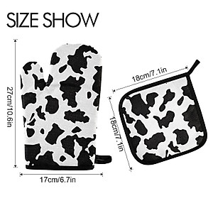 Sletend Cow Print Oven Mitts and Pot Holders Sets 2pcs Non-Slip Kitchen Heat Resistant Hot Pads for Women Cooking Gloves Baking Wear BBQ