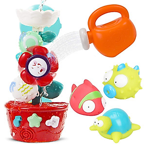 TOY Life Flower Bath Toys for Toddlers with Squirter Kids Magnetic Fishing Game with Magnetic Fishing Pole