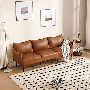 ROCITY Faux Leather Loveseat Sofa 53 Inch Small Love Seat Couch Modern Brown Sofa Couch for Home Living Room, 2 Seater, 20.7 Inch Deep Seats