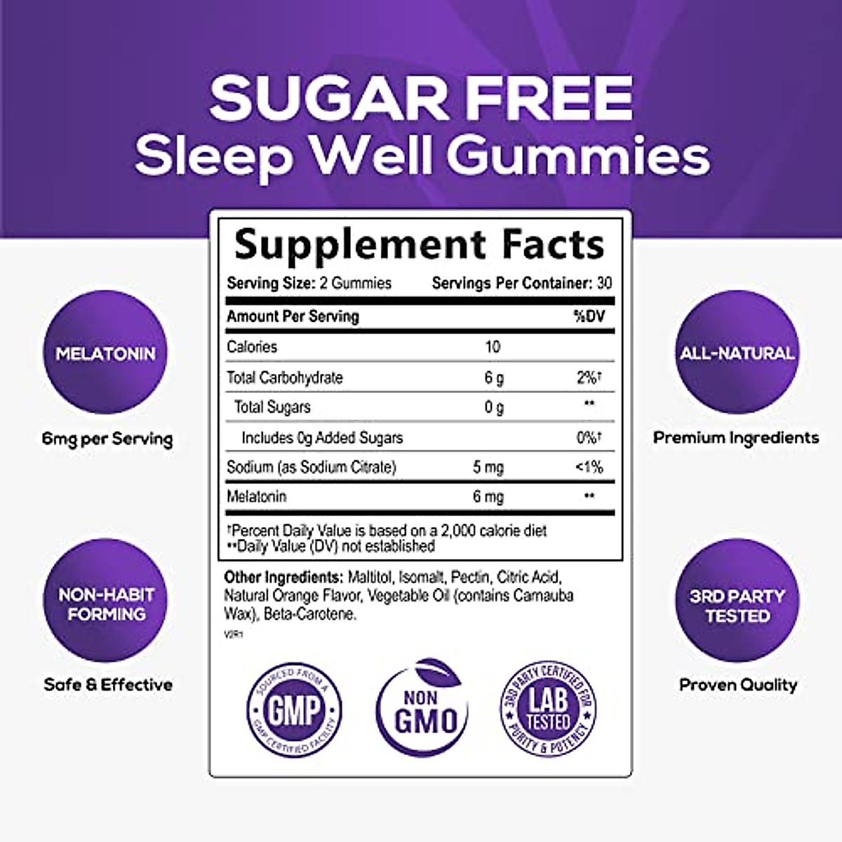 Sleep Gummies Sugar Free - Extra Strength 6mg Melatonin, Natural Sleeping Gummy for Adults and Kids, Vegan, Non-GMO, Sleep Vitamin Support Supplement - 60 Gummies