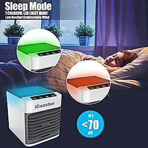 iCoostor Personal Space Air Cooler | Portable Evaporative Air Cooler | Humidifier with Touch Button & Remote Control & 3 Speed Levels &7 LED Light & Waterless Protect & Timer for Every Situation