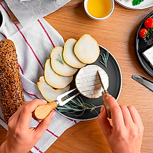 6 Pcs Cheese Knives Set, Cheese Knives with Cheese Slicer Cheese Cutter Cheese Fork, Stainless Steel Cheese Spreading Knife for Charcuterie Boards and Cutlery Gift Set(Oak Handle)