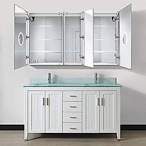 Krugg Large LED Medicine Cabinets with Defogger, Dimmer, 3X Makeup Mirror, Outlet & USB (60 x 36 Left Right Right)