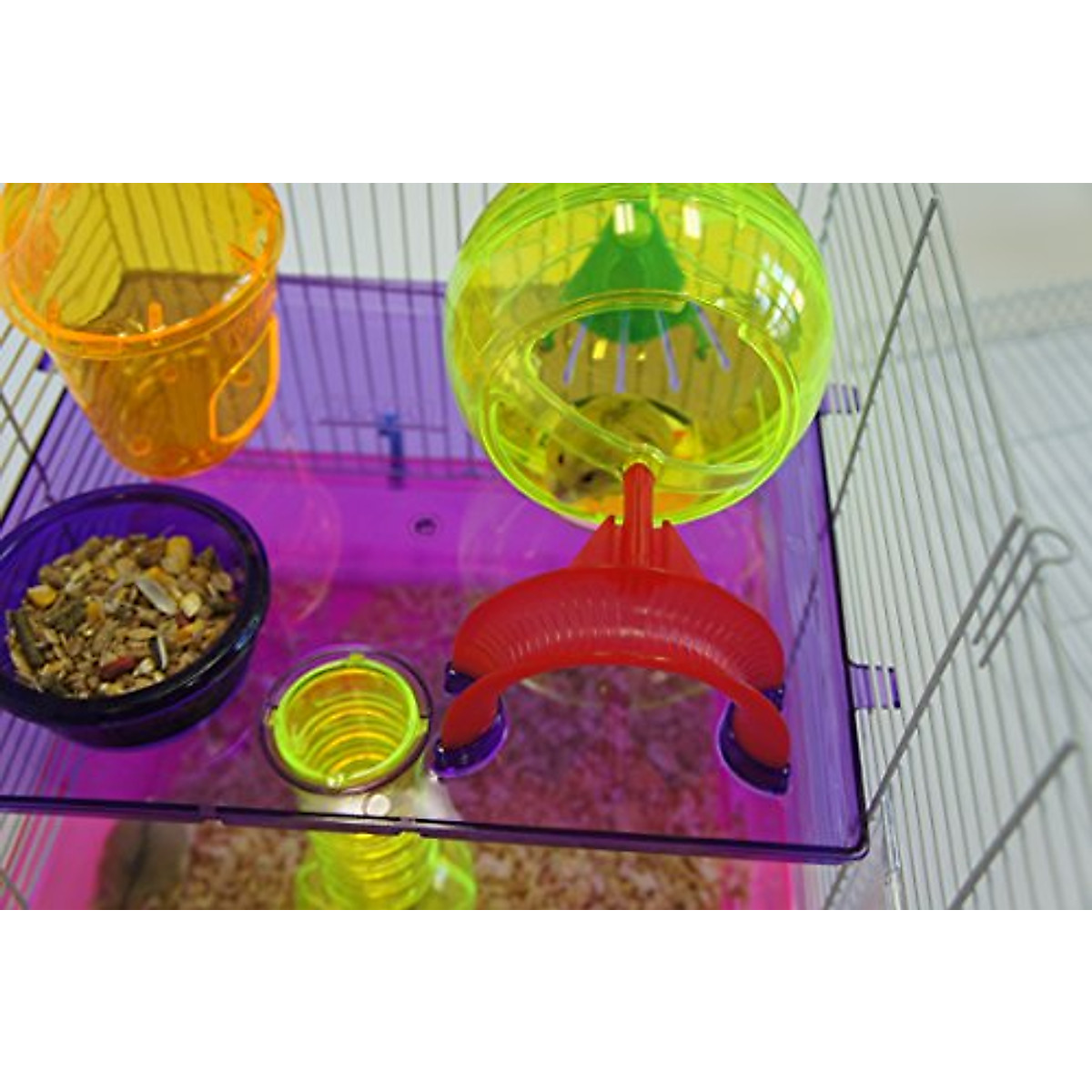 YML Clear Plastic Dwarf Hamster Mice Cage with Color Accessories, Pink