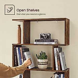 VASAGLE Bookshelf, 6-Tier Bookcase, Tall Display Shelf, Freestanding Divider, for Home Office, Living Room, Bedroom, Study, Rustic Brown