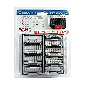 WAHL Stainless Steel Comb Attachments, Combs for Standard Max 45, Durable Plastic Combs, Colour Coded Tabs, Set of 8, Easy Organisation, Clipper Guide Combs, Additional Cutting Lengths