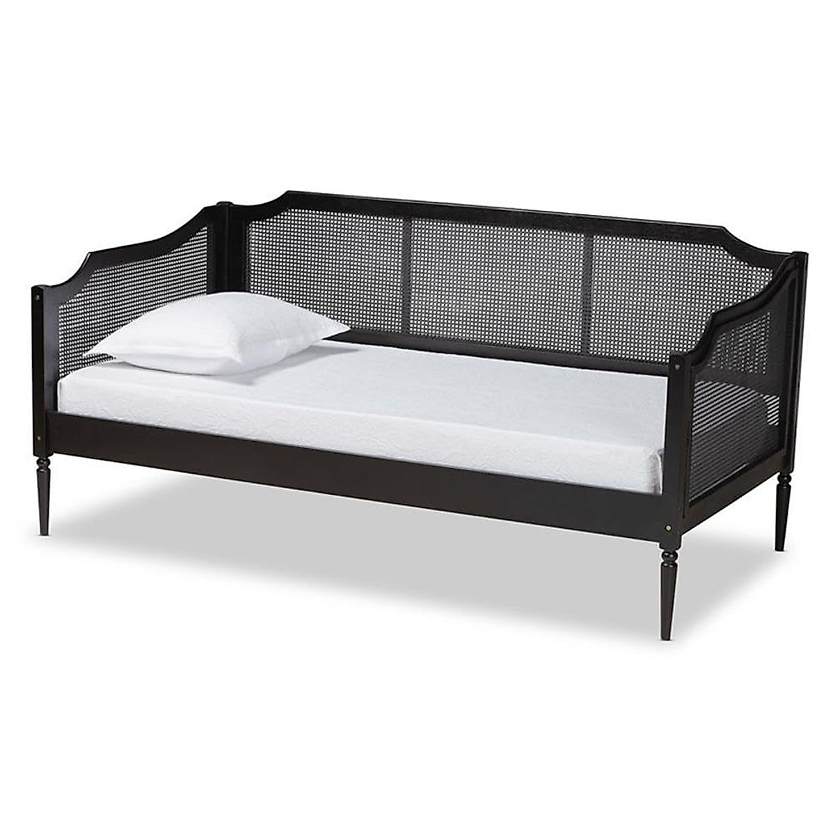 Baxton Studio Hancock Mid-Century Modern Charcoal Finished Wood and Synthetic Rattan Twin Size Daybed