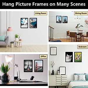 BOANKODU 8x10 Picture Frame Set of 2, Made of High Definition Transparent Plastic for 5x7 with Mat or 8x10 Without Mat, Wall Mounting Photo Frames, Black