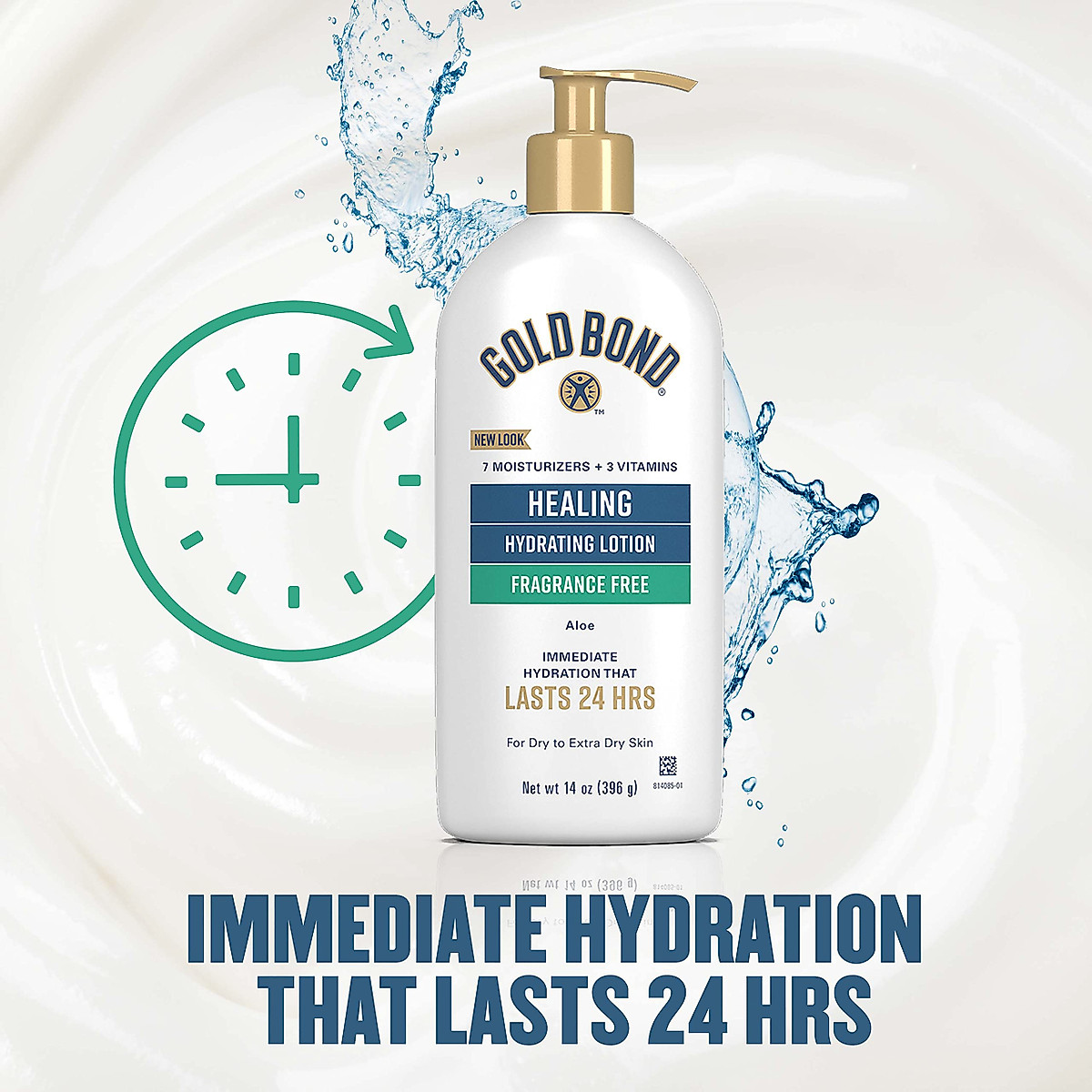 Gold Bond Fragrance Free Healing Hydrating Lotion, 14 oz., With Aloe, Immediate 24-Hour Hydration