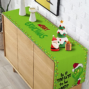 Merry Christmas Table Runner Green Xmas Buffalo Plaid Check Winter Holiday Party Decoration Fireplace Kitchen Dinning Home Decor 72Inches Long