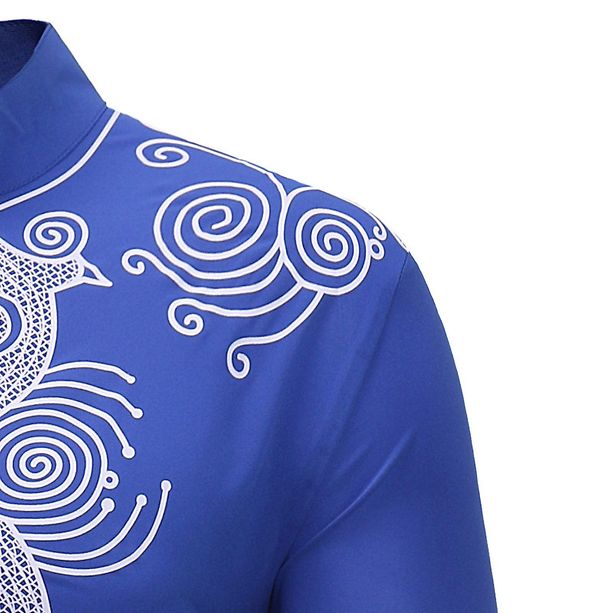 HEFASDM Men's Long Sleeve African Dashiki Traditional Gold Print Button Down Shirts Blue L