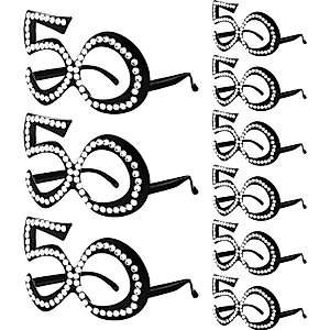 Frienda 9 Pairs 50th Birthday Glasses with Rhinestones Costume Sunglasses Novelty Eyewear Celebration Decoration(Black)