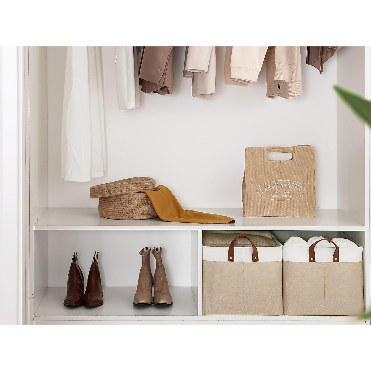 StorageWorks 45L Extra Large Fabric Storage Bins and Fabric Storage Box with PU Handles