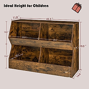 DINZI LVJ Kids Bookshelf, Toy Storage Organizer, Wooden Toy Storage Cabinet, 4 Cubby Children Bookcase, Toddler Book Toy Shelf for Bedroom, Nursery, Hallway, School, 31.5" Long, Rustic Brown