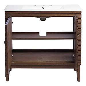 Modway Ledger Wood Bathroom Vanity Cabinet, 36 Inch, Walnut White