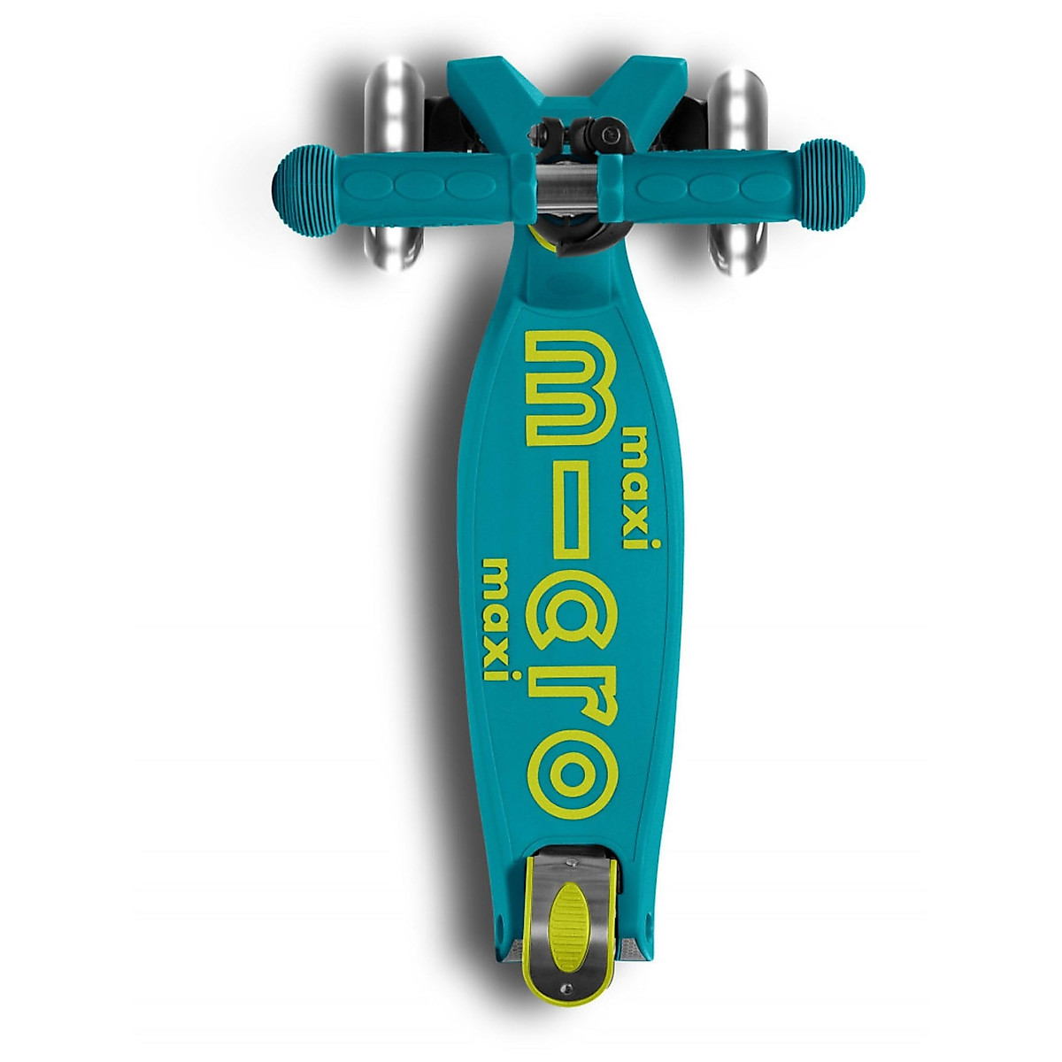 Micro Kickboard - Maxi Deluxe Foldable LED - Three Wheeled, Lean-to-Steer, Fold-to-Carry Swiss-Designed Micro Scooter for Kids with Motion-Activated Light-Up Wheels for Ages 5-12 (Petrol Green)