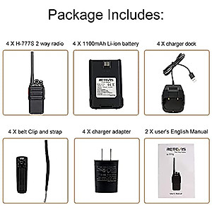 Retevis H-777S Two-Way Radios Rechargeable,Walkie Talkies Long Range,2 Way Radios for Adults Gift,Clear Loud Audio VOX Hand Free Durable,for Worker Office Camping Hiking Hunting(4 Pack)