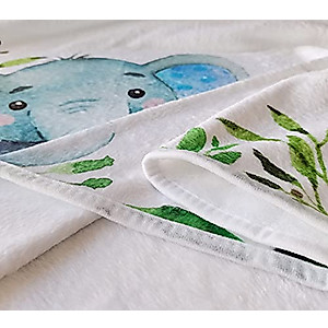 Yuzioey Baby Monthly Milestone Blanket Elephant, Safari Elephant Baby Photo Blanket, Gift for New Moms Baby Shower, Watch Me Grow Baby Boy Greenery Elephant Nursery Décor, Includes Marker (50"x40")