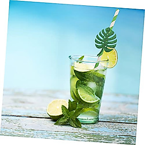 Yardwe 10pcs Monstera Leaf Straw luau party paper straw decorative luau straws striped paper straws bar straws cocktail baby decorations summer pool party gold paper cactus