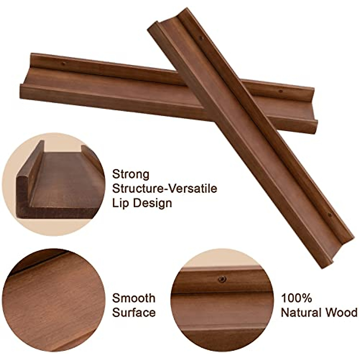 ALIMORDEN 36 inch Long Photo Ledge Shelves Set of 2, Natural Wood Large Floating Shelves for Bedroom Living Room Bathroom Kitchen, Dark Walnut,36" x 5"