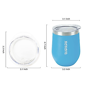 BJPKPK 2 pcs 12oz Insulated Wine Tumblers, 12oz Double Wall Vacuum Coffee Mugs with Lid, Unbreakable Stainless Steel Wine Glasses, Insulated Coffee Cups for Home & Outdoor, Blue