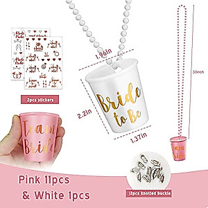 12 Pack Team Bride and Bride to Be Shot Glass Necklace with 2 Pcs Bride Metallic Tattoos, Plastic Team Bride Gifts Gold Foil Shot Glasses Necklace with Beads Chain for Bachelorette Party Supplies