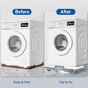 Furniture Dolly Mobile Roller with 4 Locking Wheels by DAILYLIFE, Adjustable Washing Machine Stand Refrigerator Base Dryer Stand Moving Cart, White