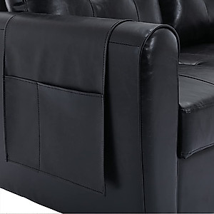 P PURLOVE L Shaped Sectional Sofa Couch,Modern Faux Leather Living Room Sofa, Modular 3 Seat Sofa Sectional with Storage and Cupholder for Apartment Office,(Black PU)