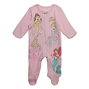 Disney Princess Belle Aurora Cinderella Newborn Baby Girls 2 Pack Zip Up Sleep N' Plays/Pink 3-6 Months