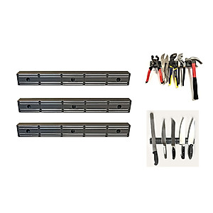 Wood Technology 14 Inch Magnetic Tool & Knife Bar, Mounted Knife Strip and Multipurpose Utensil Holder, Organizer for Kitchen, Garage, or Workshop, Dark Grey (3 Pack)
