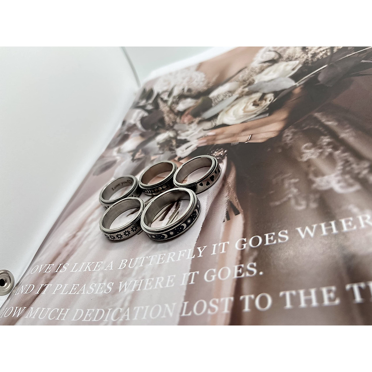 AKEL DOAP Personalized Spinner Rings for Anxiety Stainless Steel for Women Sun Moon and Star Statement Ring Fidget Rings for Anxiety for Men Engraved Name Rings for Mom (Style 4)