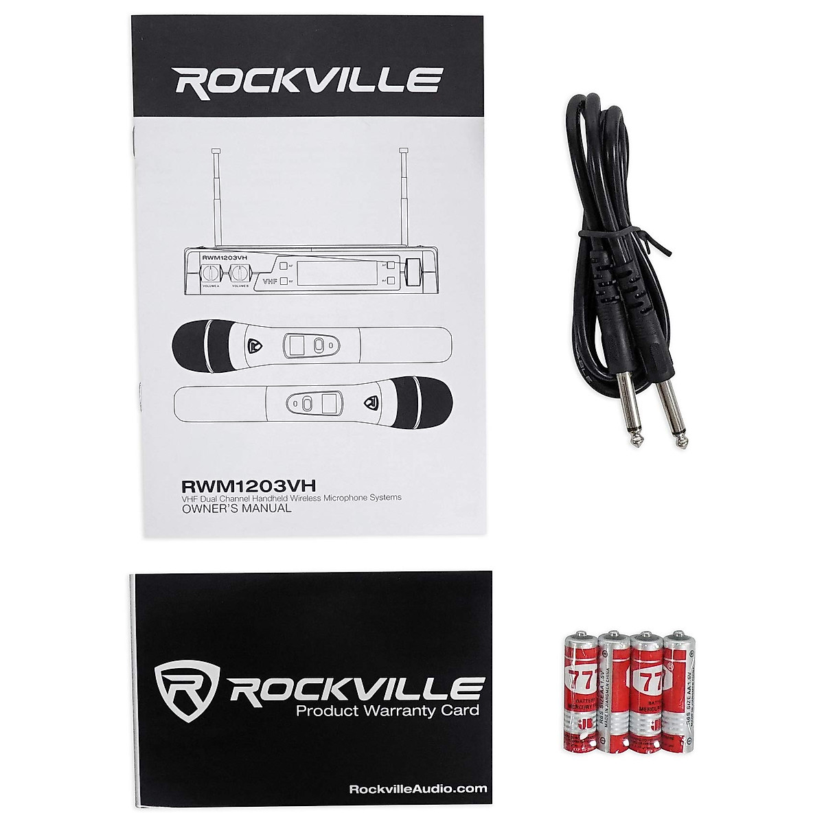 NYC Acoustics X-Tower Dual 4" Bluetooth Speaker w/Sound Activated LED's+Remote Bundle with Rockville RWM1203VH VHF Wireless Dual Handheld Microphone System/Digital Display