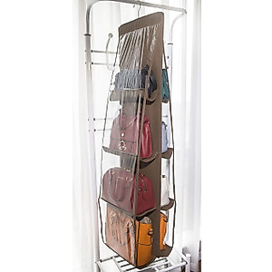 Amborido Handbags Holder Closet Organizer 8 Pockets Double Side Coffee