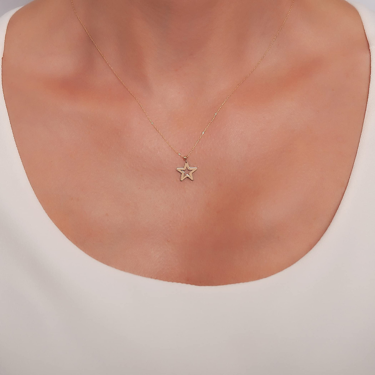 MEVARIS 14K Real Gold Pendant Necklaces - Jewelry Gifts for Women - Elegant and Dainty Pendants - Style Options are Available - 17.7" / 45 cm (Star)