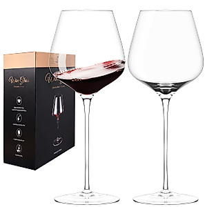 ACHEER 24 Oz Crystal Burgundy Red Wine Glasses Set of 2, Hand Blown Italian Style, Long Stem, Large, Clear, Crystal Wine Glass - Gift Box -Perfect present for any Occasion,Gift for Men,Women