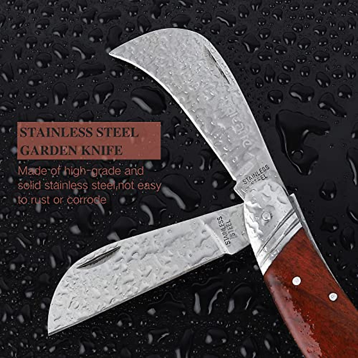 BaiCarre Pruning Knife, Double Blade Grafting Knife, Stainless Steel Garden Budding Knife, Folding Pocket Knife for Grafting Multi Cutting Tool, Weed Bushes Branches Mushroom Diggig Knife