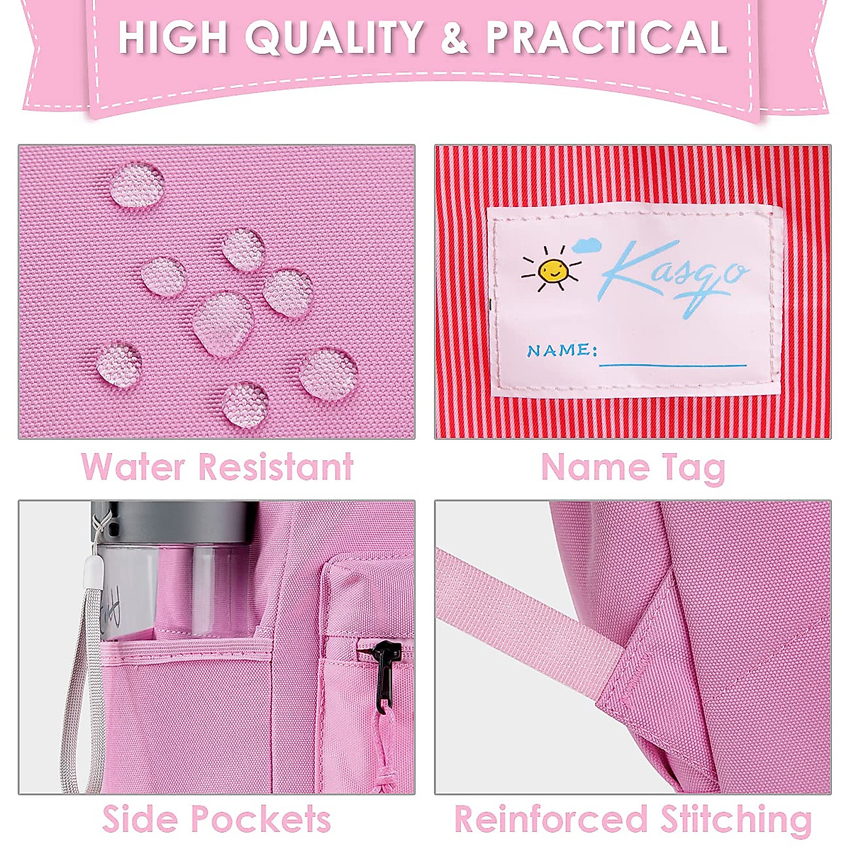 Kasqo Kids Backpack, 14" Toddler Backpack for Little Boys and Girls Kindergarten Preschool Bookbag With Chest Strap, Pink Kitty