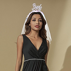 JONKY Light Up Bride to Be Veil Headband Led White Headbands Bridal Short Veils Headpiece Tulle Bachelorette Party Hair Accessories for Women and Girls