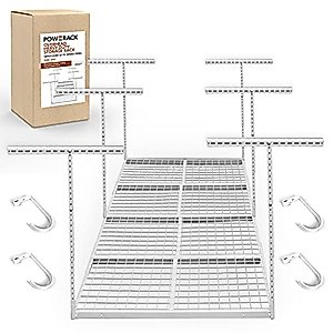 Powerack Overhead Garage Shelving Storage Rack,Adjustable 4’ x 8’ Ceiling Garage Organization Shelf,22-40 inch Ceiling Dropdown,Heavy Duty Mounted Storage Shelves with 4 Flat Hooks