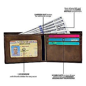 Dockers Men's Bifold Leather Wallet - Thin Slimfold Extra Capacity, Brown Stitch, One Size