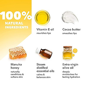 Clean & Pure Lip Balm 2-Pack (Vanilla) | Manuka Honey Beauty Products | Lip Care Set With 100% All Natural Beeswax and Vitamin E Oil | Flavored Lip Balm for Dry, Chapped Lips