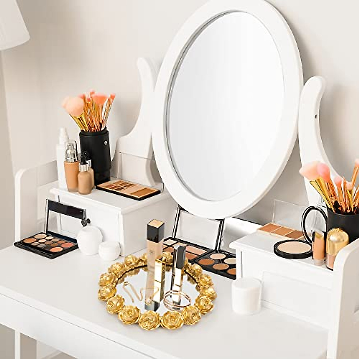 Greenual Perfume Tray Decorative Tray Gold Mirror Tray Jewelry Trinket Tray Gold Rose Resin Tray Organizer Bathroom Vanity Tray for Dresser, Perfume Organizer, Elegant Makeup Tray