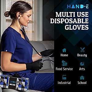Hand-E Touch Black Nitrile Disposable Gloves Small, 100 Count - BBQ, Tattoo, Hair Dye, Cooking, Mechanic Gloves - Powder and Latex Free Gloves