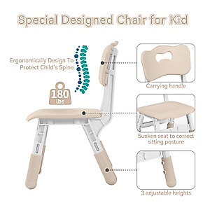 DOREROOM Kids Table and 2 Chairs Set, Height-Adjustable Toddler Table and Chairs Set with Graffiti Desktop, 23.6''L x 23.6''W Children Activity Table for Daycare, Classroom, Home